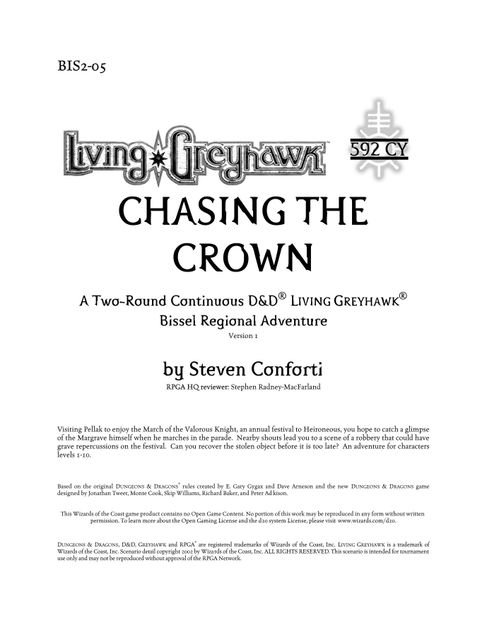 BIS2-05: Chasing the Crown | RPG Item | RPGGeek