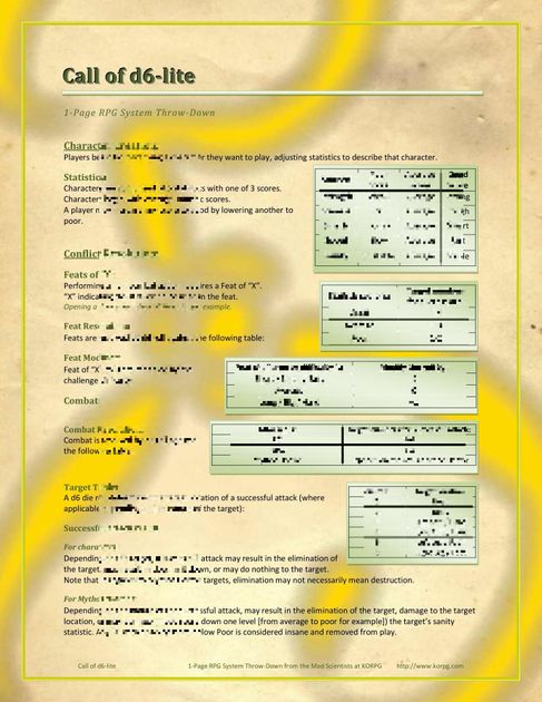 Call of d6-lite | RPG Item | BoardGameGeek