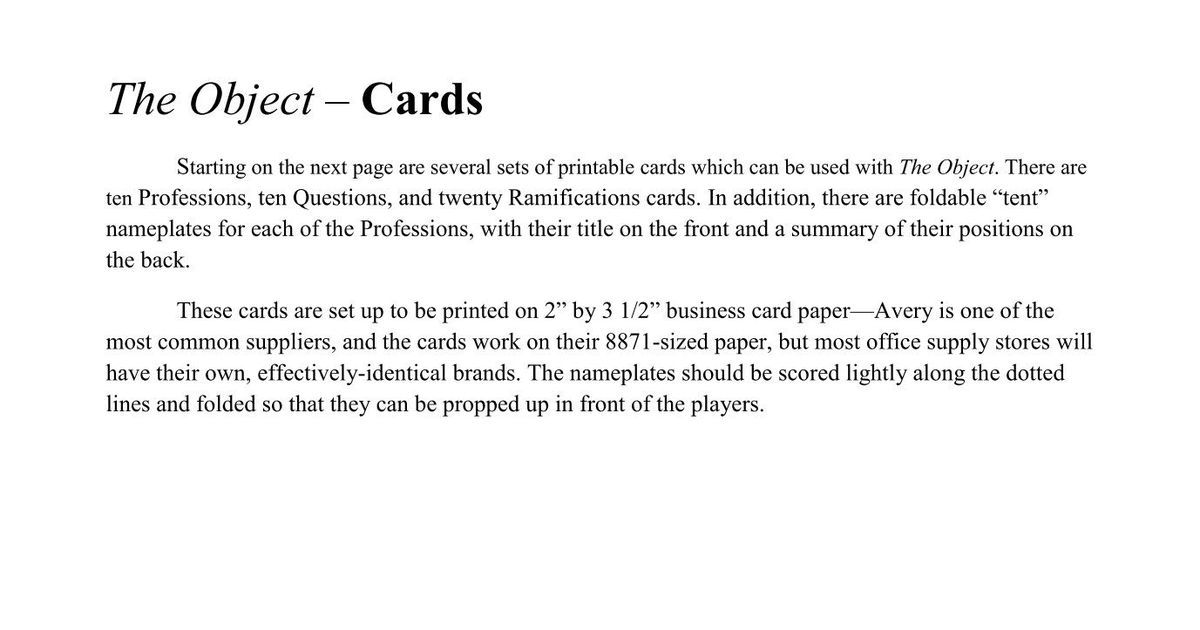 The Object - Cards | RPG Item | RPGGeek