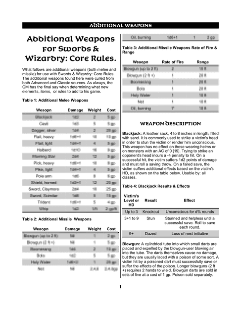 Additional Weapons for Swords & Wizardry: Core Rules | RPG Item | RPGGeek