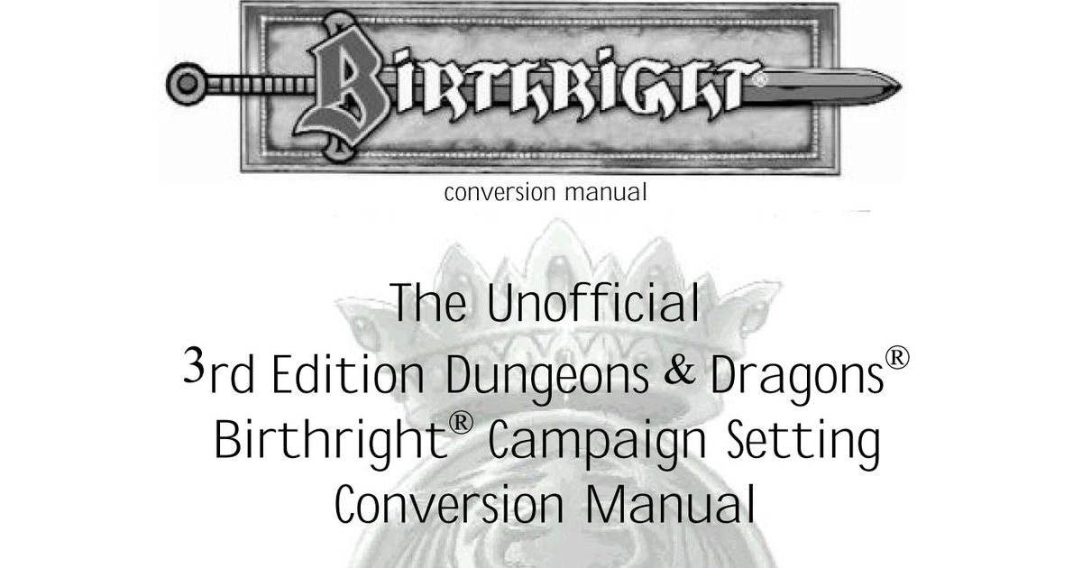 Birthright Conversion Manual | RPG Item | RPGGeek