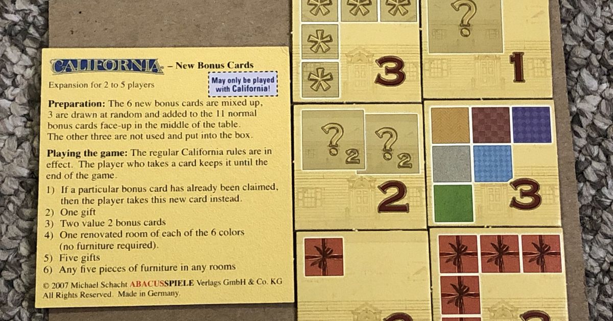 California: New Bonus Cards | Board Game | BoardGameGeek