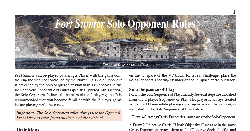 Fort Sumter: Solo Opponent | Board Game | BoardGameGeek
