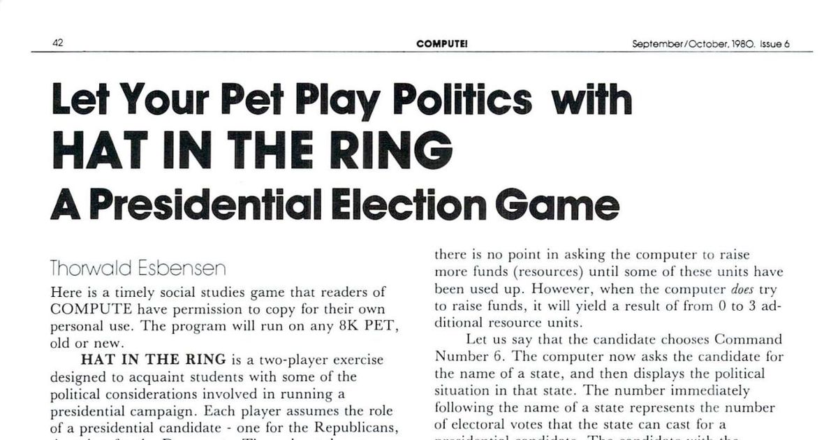 Hat in the Ring: A Presidential Election Game | Video Game | BoardGameGeek