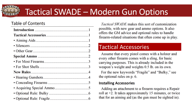 Tactical SWADE: Modern Gun Options | RPG Item | RPGGeek