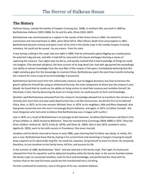 The Horror of Halloran House | RPG Item | RPGGeek