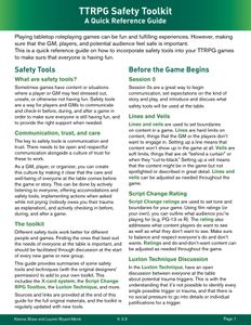 TTRPG Safety Toolkit: A Quick Reference Guide | RPG Item | RPGGeek