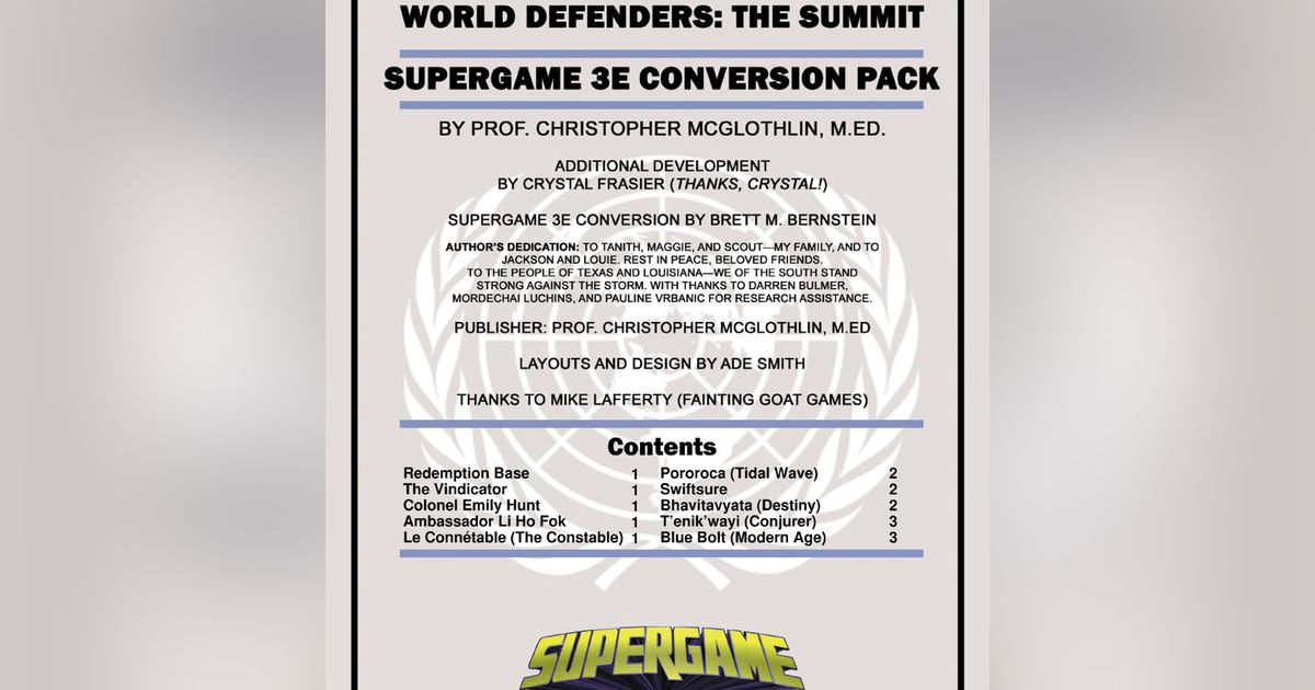 World Defenders: The Summit - Supergame 3E Conversion Pack | RPG Item ...