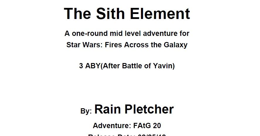 Season 2 Adventure 20: The Sith Element | RPG Item | RPGGeek