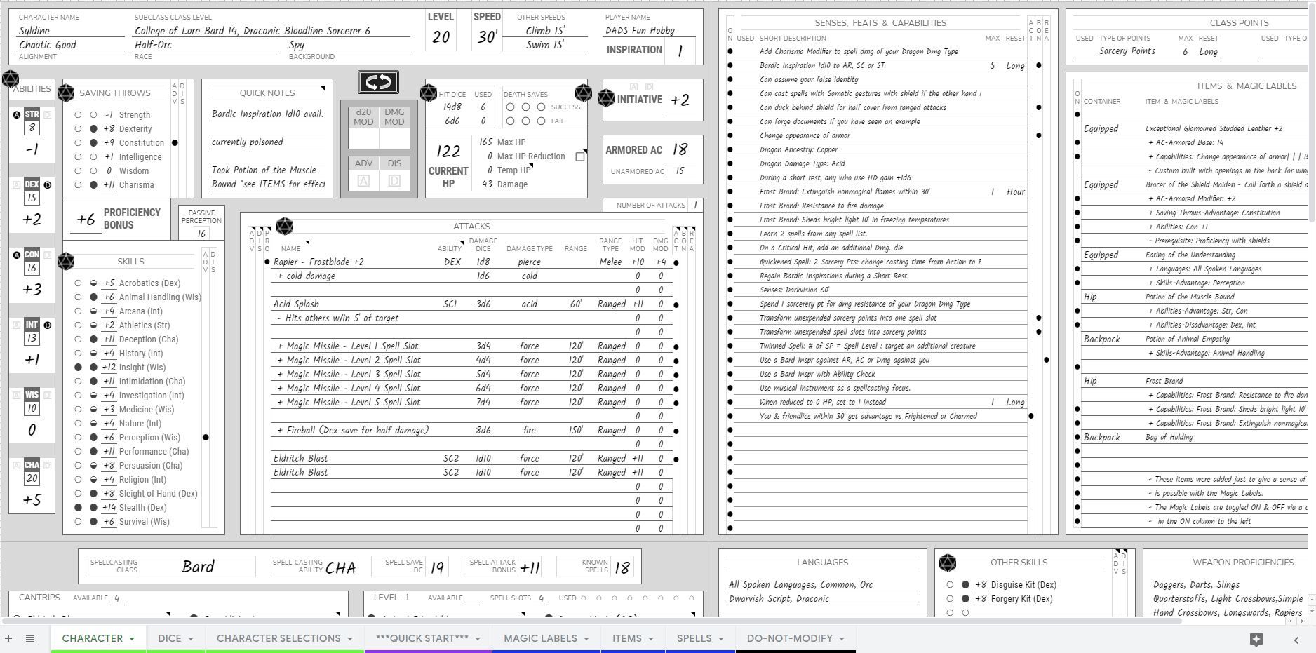New Free Online Character Sheet Template