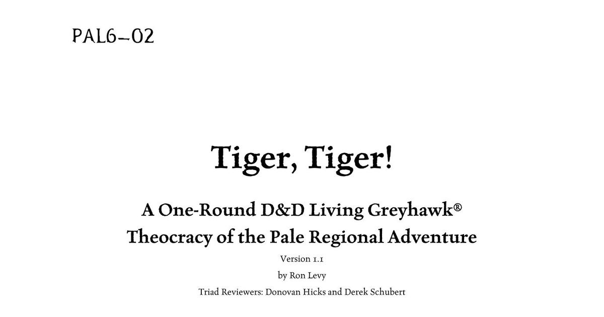 PAL6-02: Tiger, Tiger! | RPG Item | RPGGeek