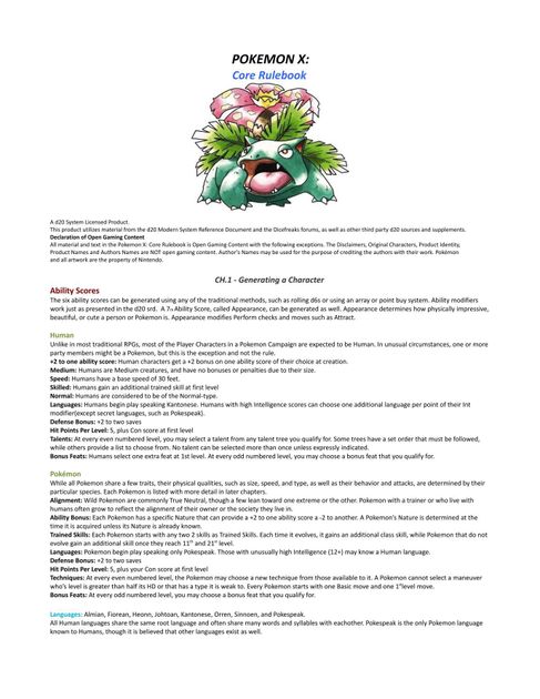 Pokémon X: Core Rulebook | RPG Item | RPGGeek