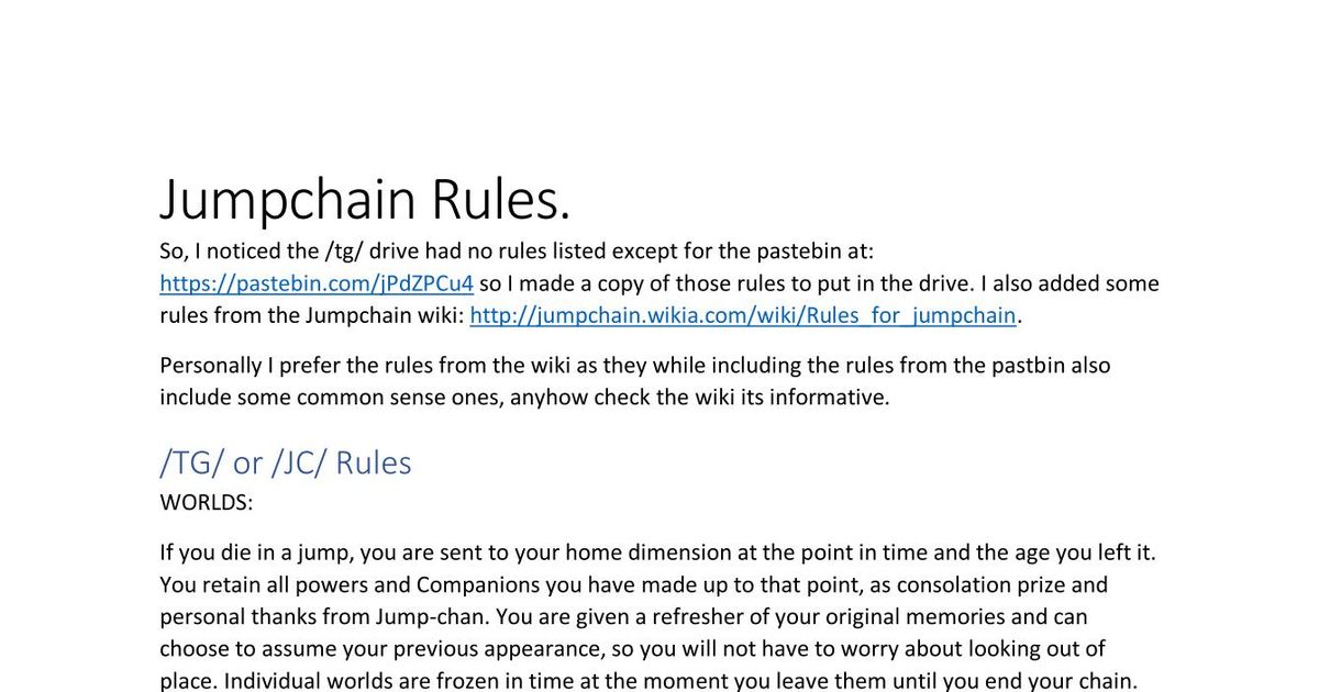 Jumpchain Rules | RPG Item | RPGGeek