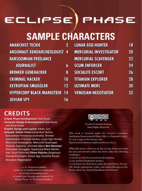Eclipse Phase Sample Characters | RPG Item | RPGGeek