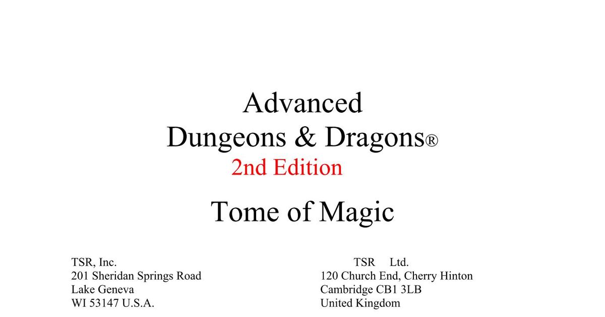 Advanced Dungeons & Dragons 2nd Edition Tome of Magic | RPG Item | RPGGeek