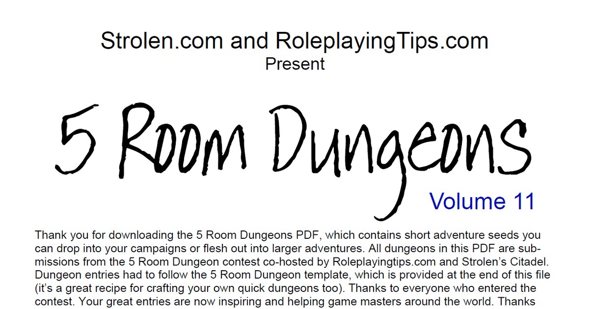 5 Room Dungeons: Volume 11 | RPG Item | RPGGeek