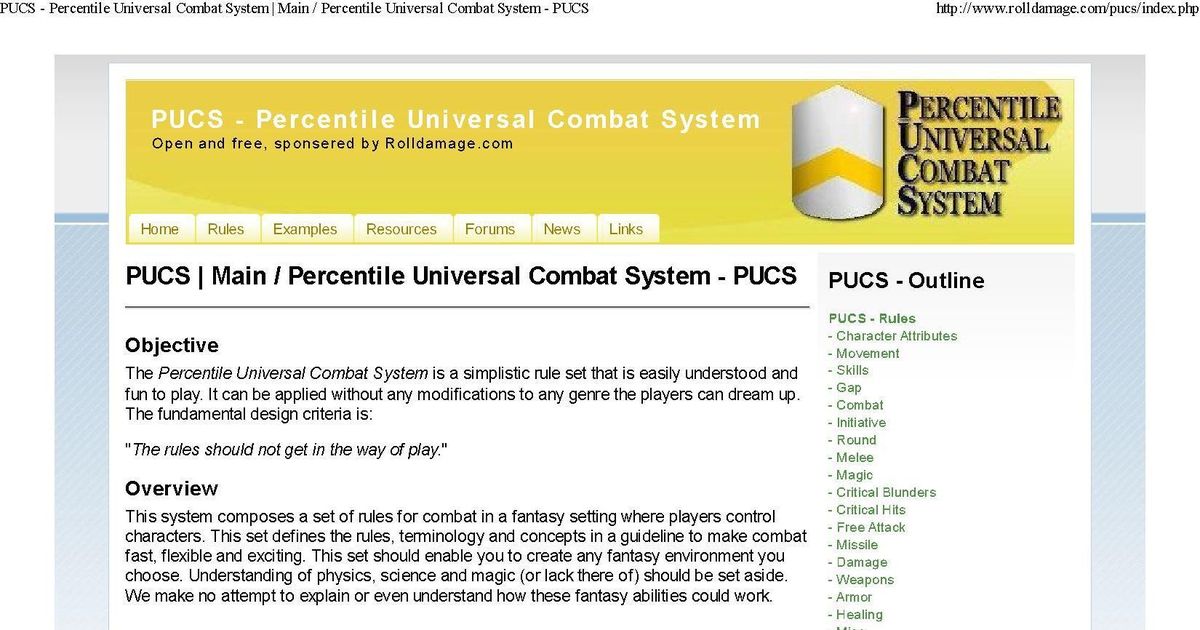 PUCS: Percentile Universal Combat System | RPG Item | RPGGeek