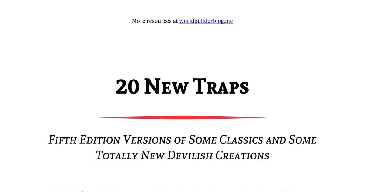 20 New Traps | RPG Item | RPGGeek