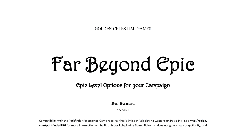 Far Beyond Epic: Epic Level Options for Your Campaign | RPG Item | RPGGeek