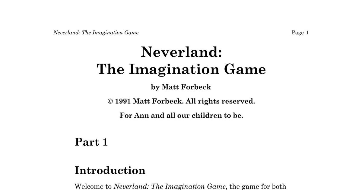 Neverland: The Imagination Game | RPG Item | RPGGeek