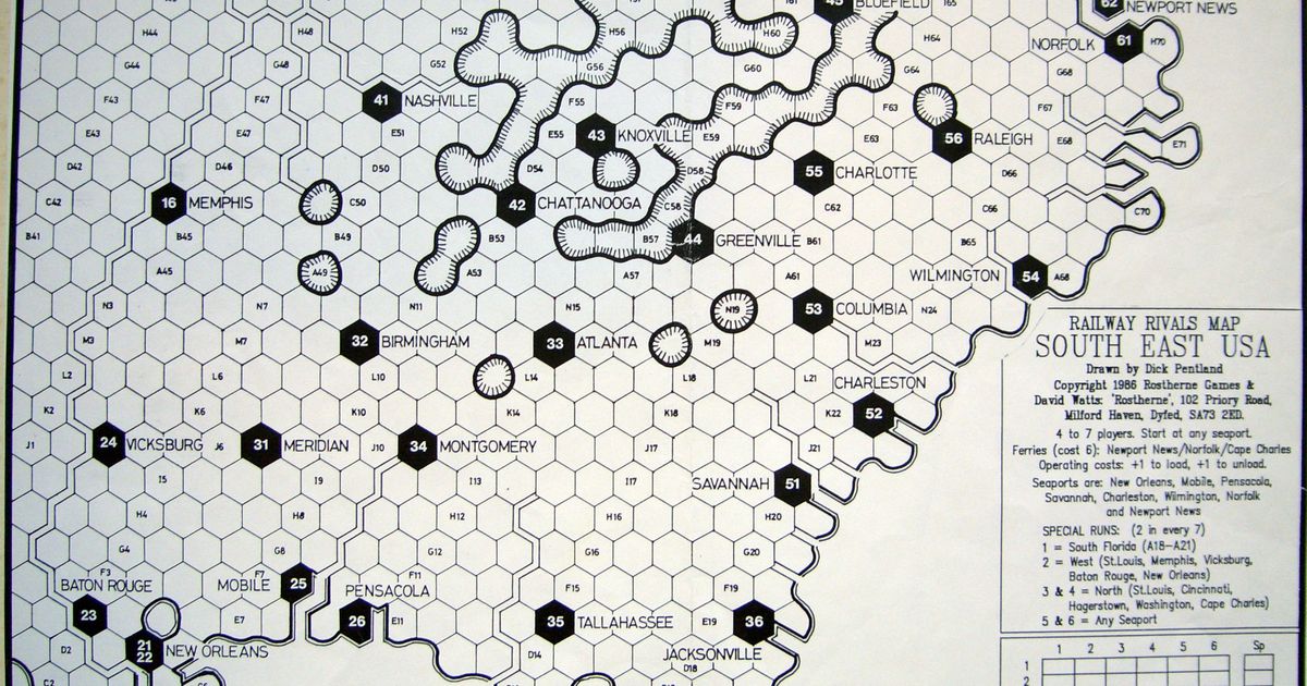 Railway Rivals Map: South East USA | Board Game | BoardGameGeek