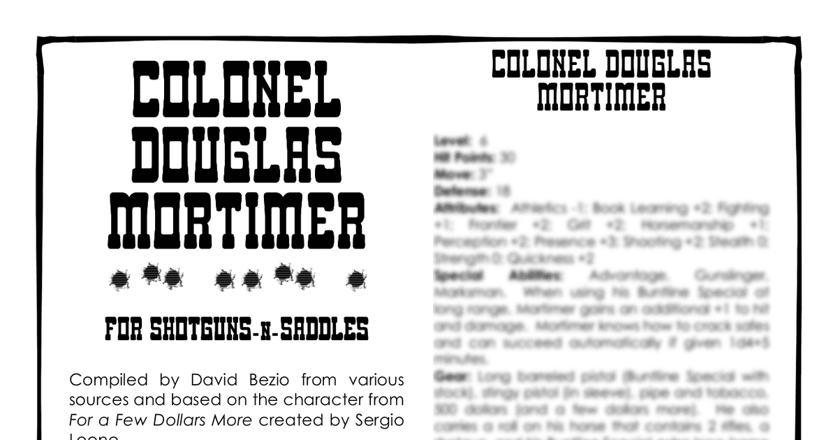 Colonel Douglas Mortimer | RPG Item | RPGGeek