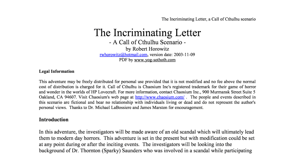 The Incriminating Letter | RPG Item | BoardGameGeek