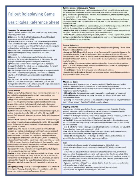 Fallout Roleplaying Game Basic Rules Reference Sheet Rpg Item Rpggeek 