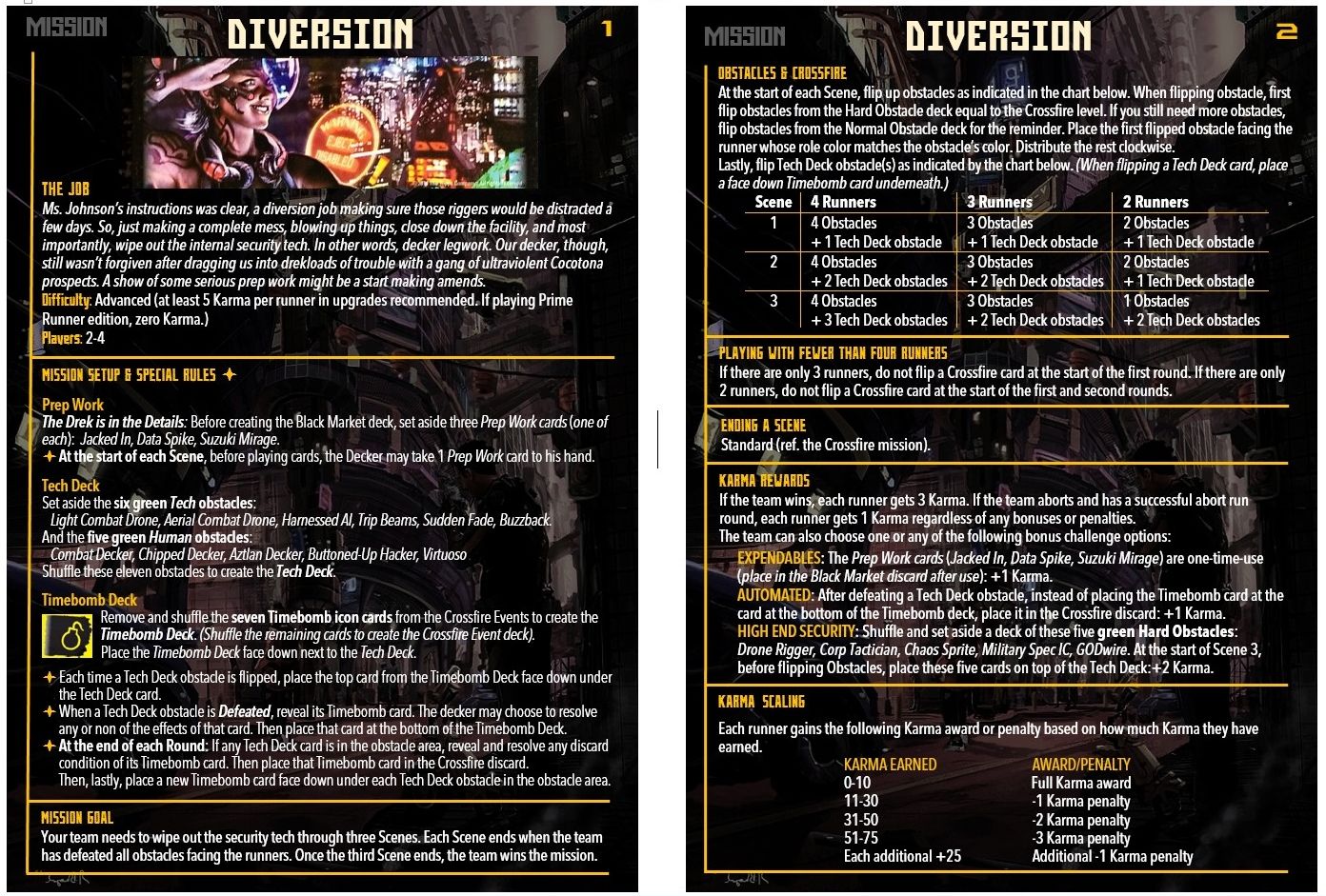 New mission, Diversion + Side mission sheet | Shadowrun: Crossfire