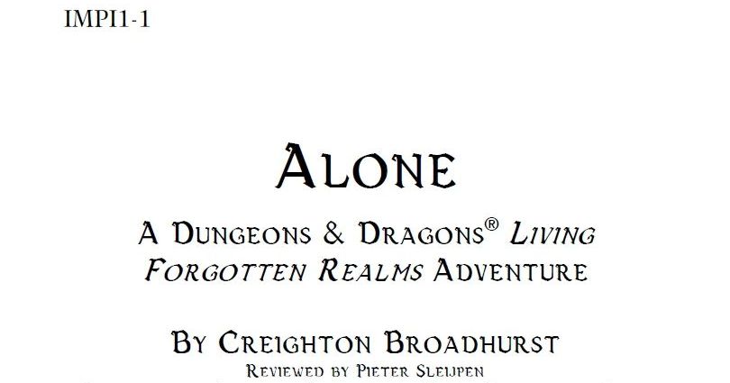 IMPI1-1: Alone | RPG Item | RPGGeek