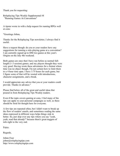 Roleplaying Tips Weekly Supplemental #8 | Issue | BoardGameGeek