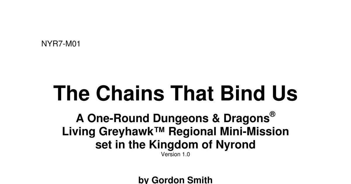 NYR7-M01: The Chains That Bind Us | RPG Item | RPGGeek