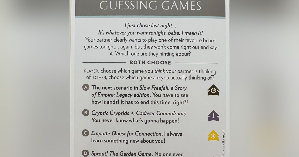 Fog of Love: Guessing Games Promo Card | Board Game | BoardGameGeek