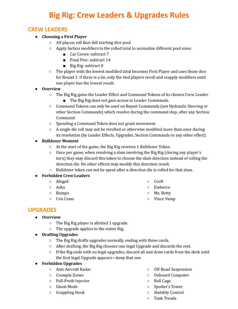 Crew Leaders and Upgrades for the Big Rig and Final Five | Thunder Road ...