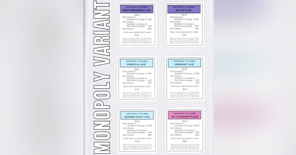 Variations on a Theme: Supplementary Rules for Monopoly | Board Game ...