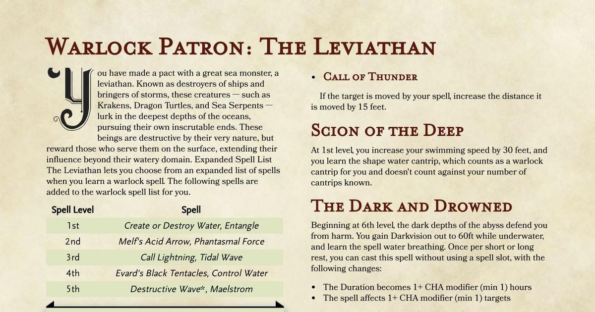 Warlock Patron: The Leviathan | RPG Item | RPGGeek