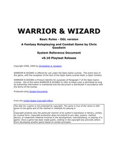Warrior & Wizard Basic Rules System Reference Document | RPG Item | RPGGeek
