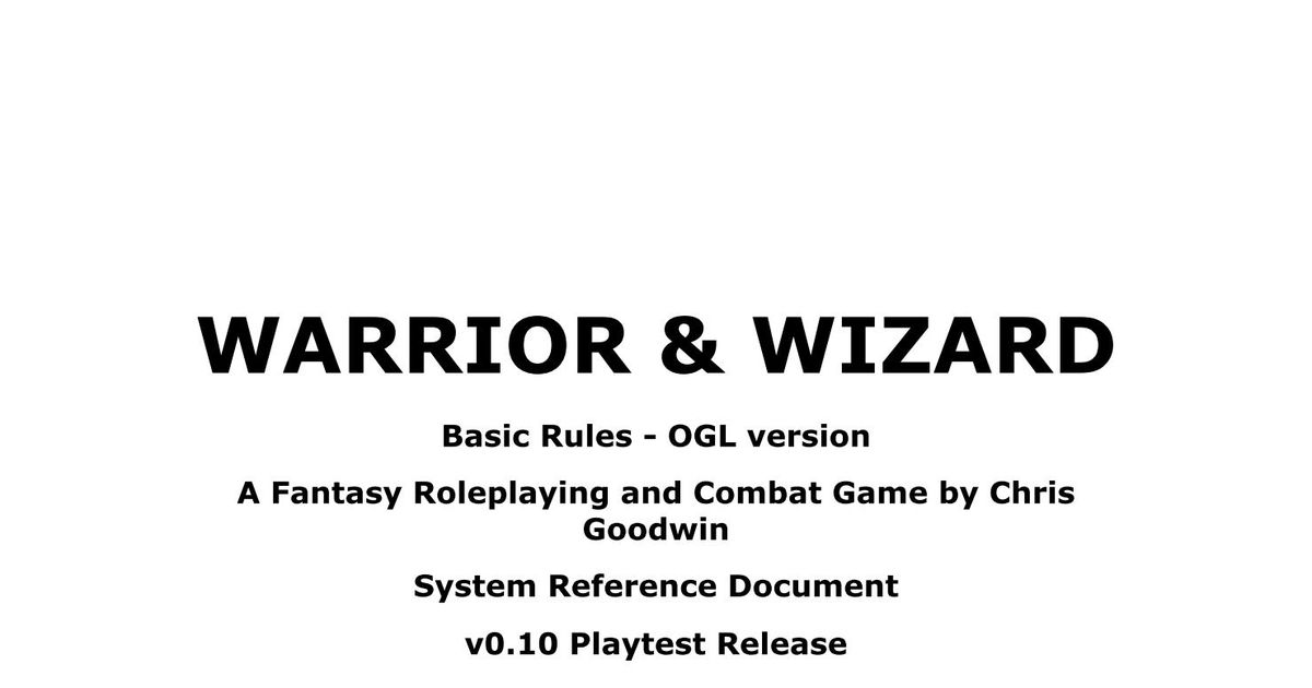 Warrior & Wizard Basic Rules System Reference Document | RPG Item | RPGGeek