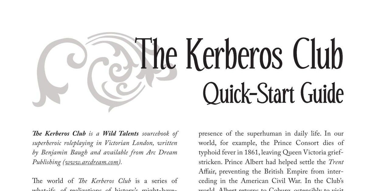 The Kerberos Club Quick-Start Guide (Wild Talents) | RPG Item | RPGGeek