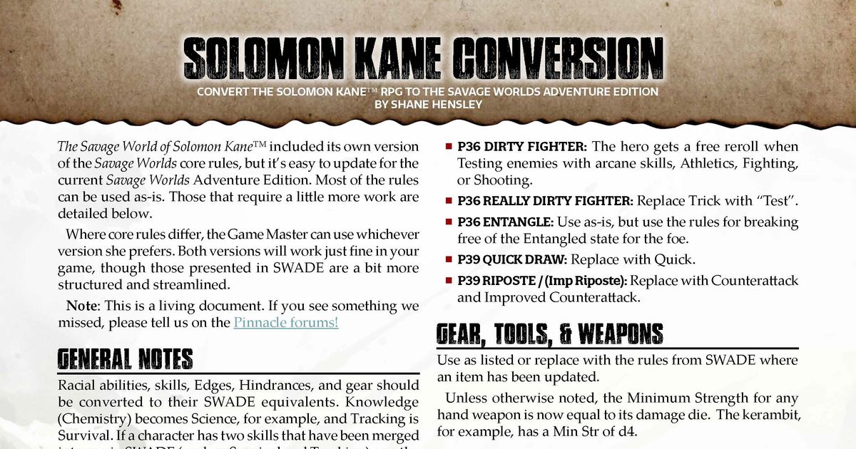 Solomon Kane Conversion | RPG Item | RPGGeek