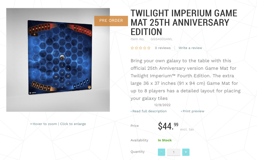 25th Anniversary Game Mat Preorders Open | Twilight Imperium: Fourth ...