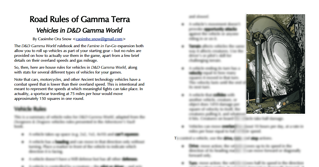 Road Rules of Gamma Terra: Vehicles in D&D Gamma World | RPG Item | RPGGeek