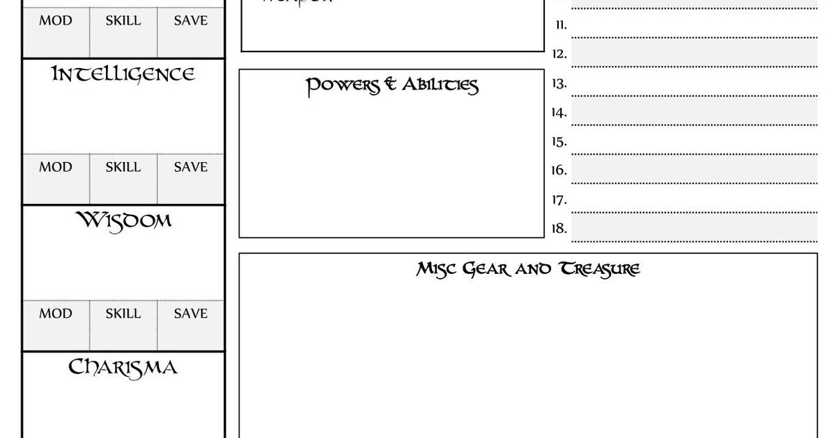 1pot Character Sheet | RPG Item | RPGGeek