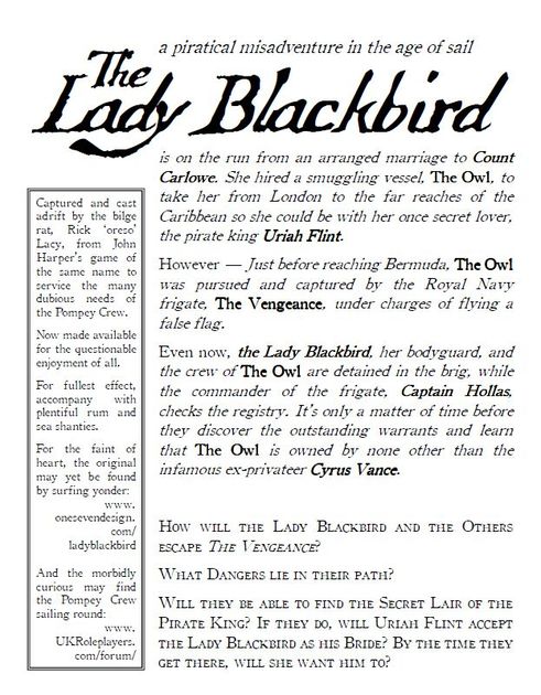 2022 Newbie Initiative - Lady Blackbird Character Sheets