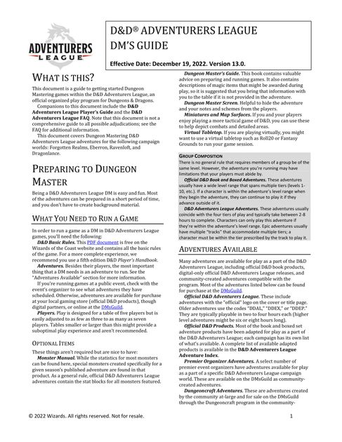 Adventurers League DM's Guide | RPG Item | RPGGeek