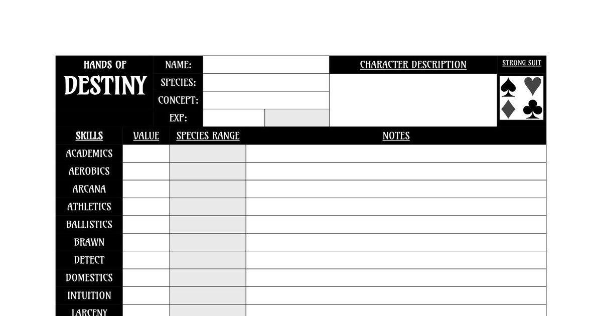 Hands of Destiny: Character Sheet | RPG Item | RPGGeek