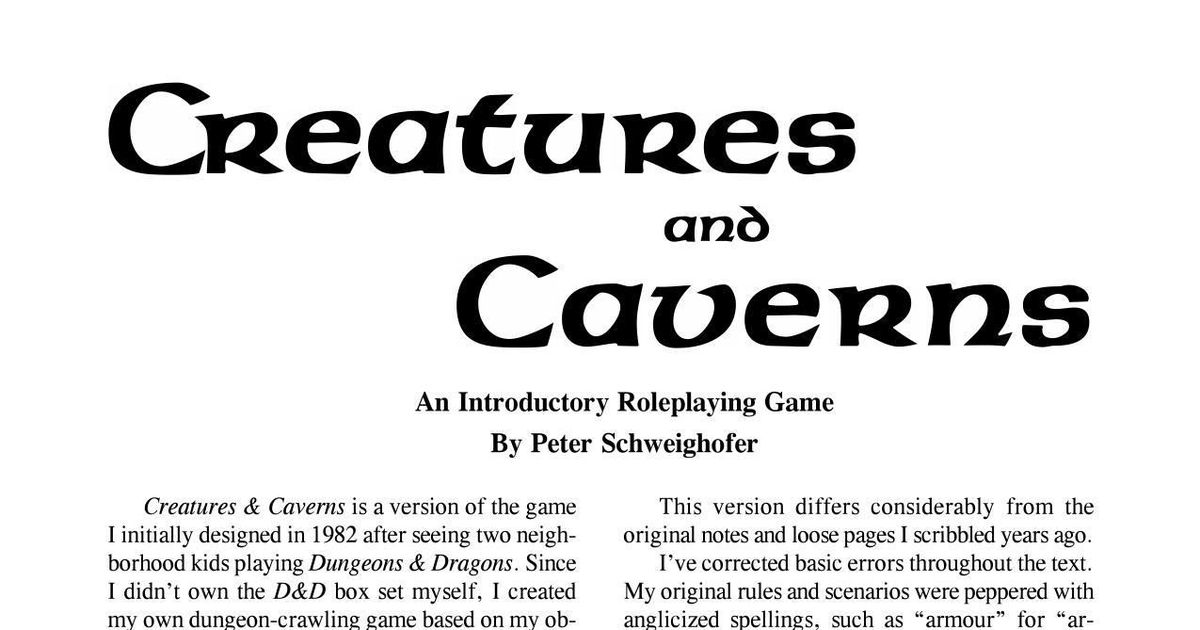Creatures & Caverns | RPG Item | BoardGameGeek
