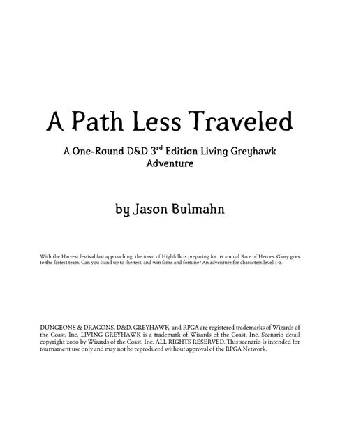 HIG1-01: A Path Less Traveled | RPG Item | RPGGeek