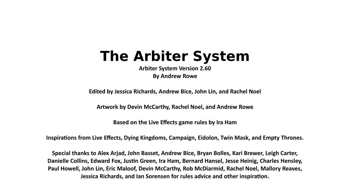 The Arbiter System | RPG Item | RPGGeek