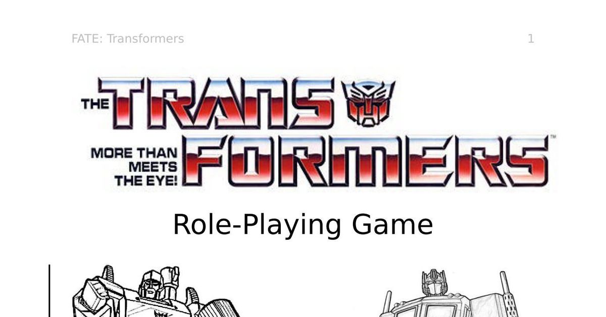 FATE: Transformers | RPG Item | RPGGeek